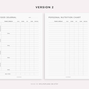 Daily Food Journal & Nutrition Chart Template, Food Log, Meal Tracker ...