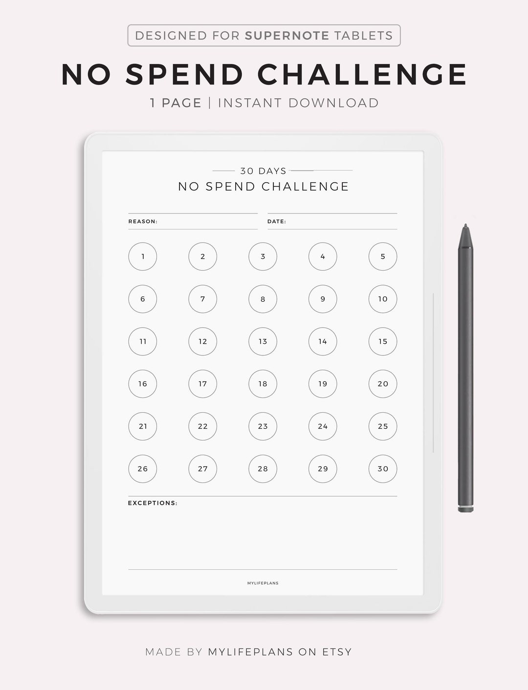 30 Day No Spending Challenge, Money Saving Challenge, Savings Tracker ...