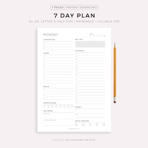 7 Day Planner Printable, Weekly Planner, Daily to Do List for Work ...