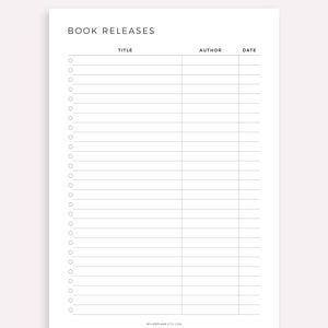 New Book Releases Tracker Printable, Books to Buy Reminder, Upcoming ...