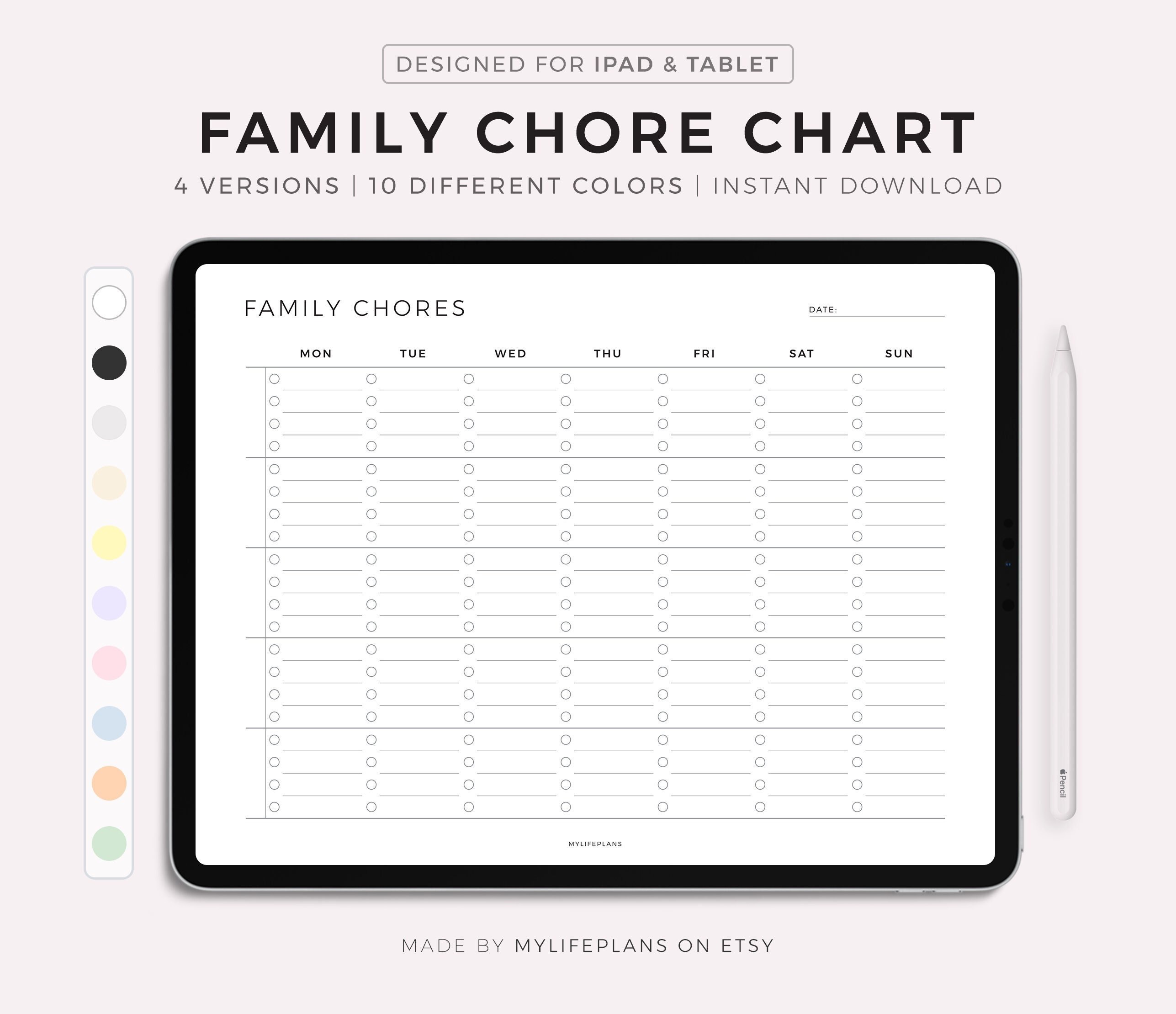 Digital Family Chore Chart Template Landscape, Compatible With ...