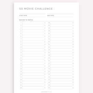 Movie Challenge Printable, Movies to Watch, Bucket List, Movie Tracker ...