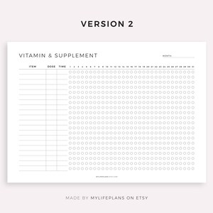 Monthly Vitamin Tracker Printable Landscape, Supplement Checklist ...