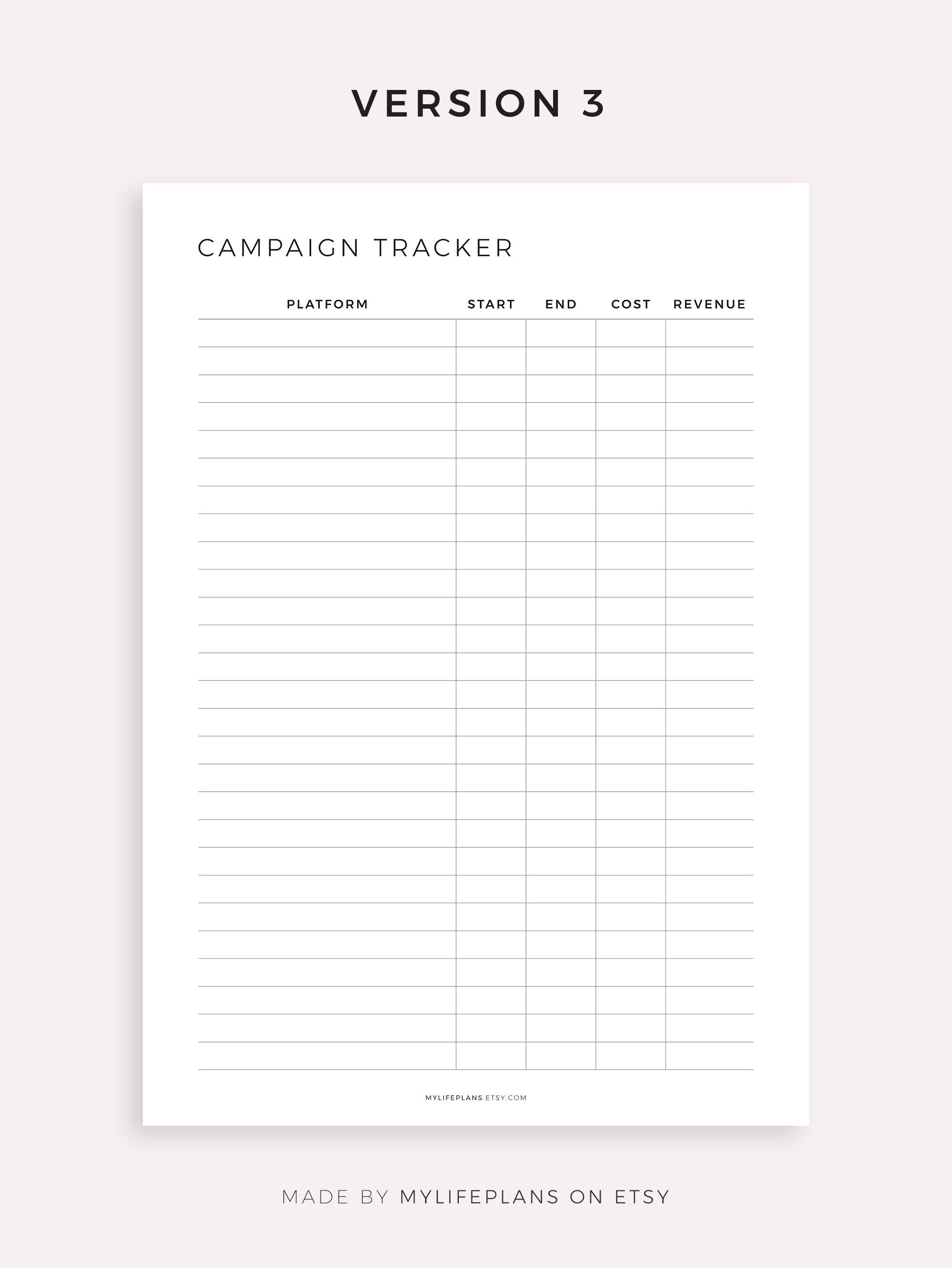 Ad Campaign Tracker Printable Advertising Tracker Log - Etsy