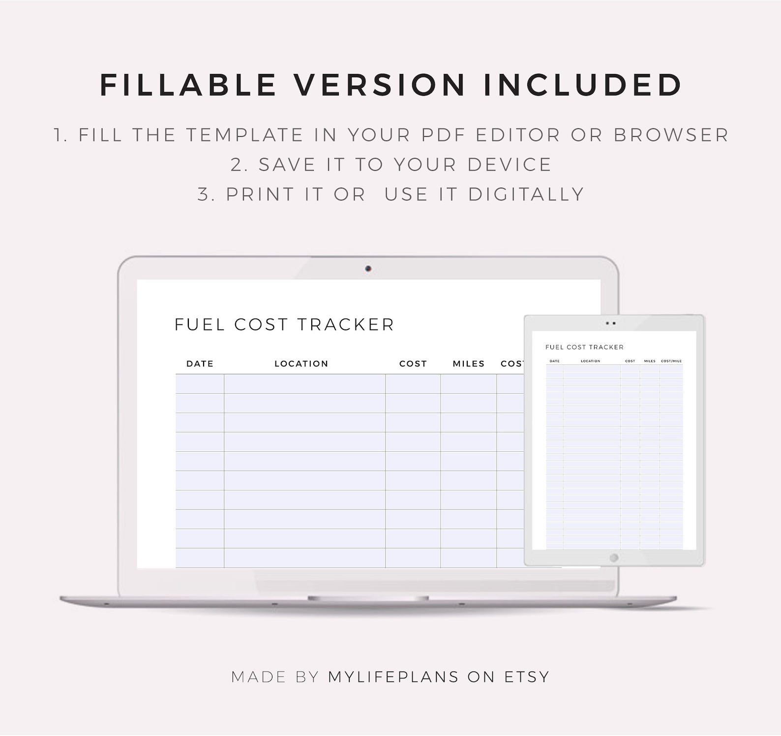 Fuel Cost Tracker Printable & Fillable Vehicle Fuel Cost per - Etsy