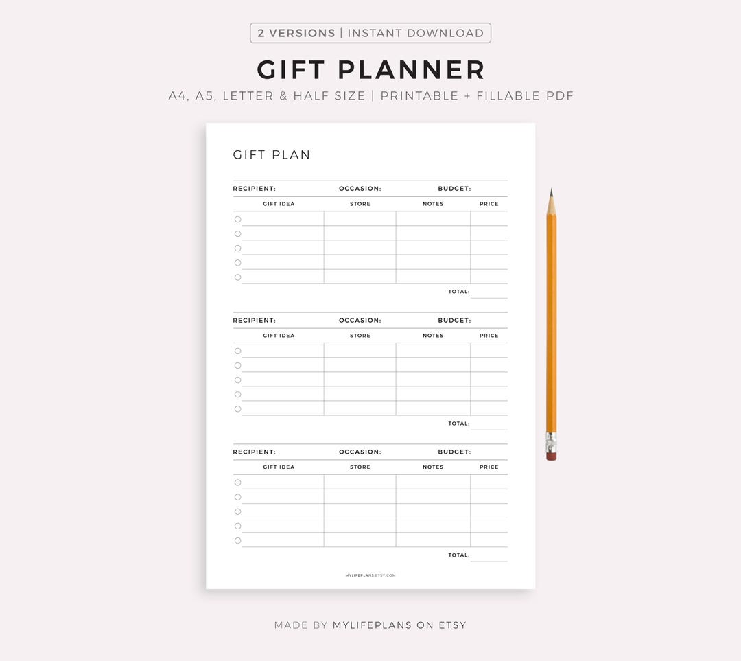 Gift Planner Printable, Gift Ideas, Gift Shopping List, Gift Tracker ...
