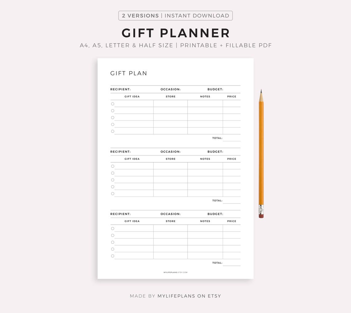 Gift Planner Printable, Gift Ideas, Gift Shopping List, Gift Tracker ...