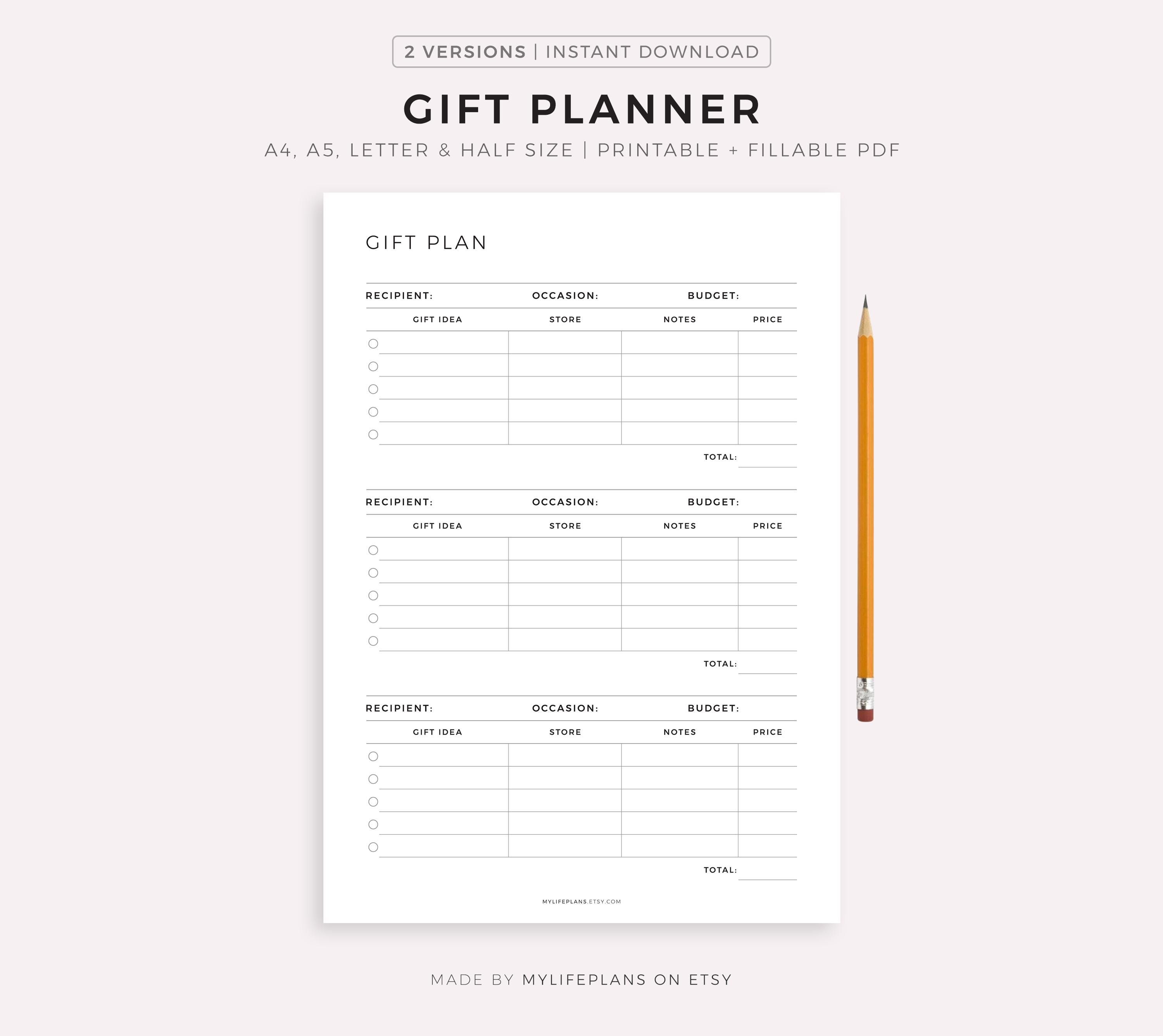 Gift Planner Printable, Gift Ideas, Gift Shopping List, Gift Tracker ...