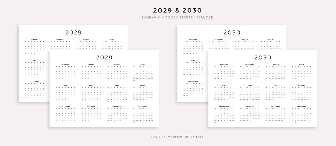2026-2030 Year Calendars Printable Landscape, Minimalist Calendar ...