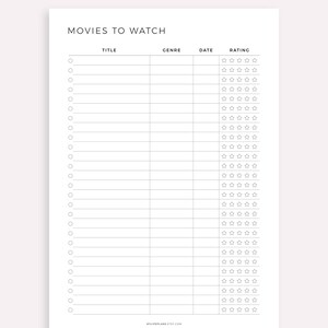 Movies to Watch List Printable, Movie Planner, Movie Tracker, Film ...