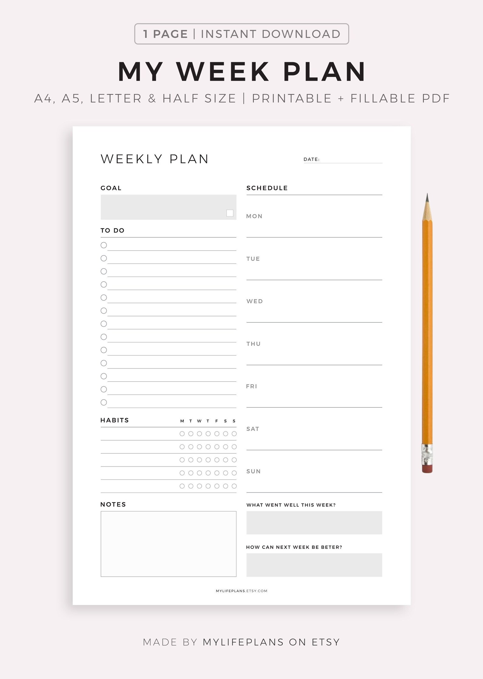Weekly Planner Printable Weekly Goal Planner Weekly to Do - Etsy