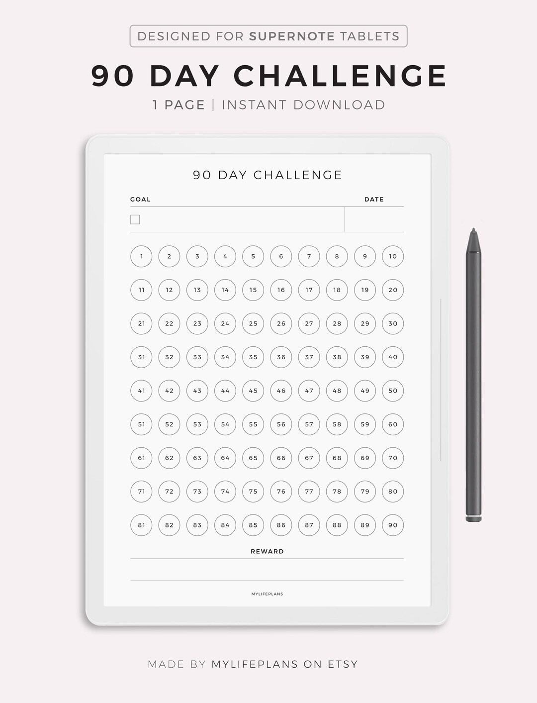 90 Day Challenge Planner for Supernote A5X2/A5X/A5/A6X2/A6X/A6, Instant ...