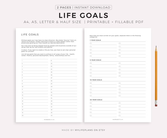 Life Goals Planner Goal Setting Life Vision Planner My | Etsy