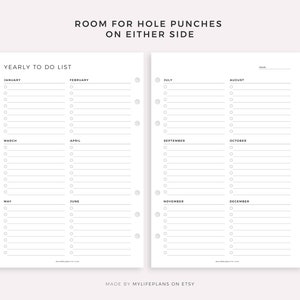 Yearly to Do List on Two Pages, Yearly Tasks, Yearly Planner, Annual ...