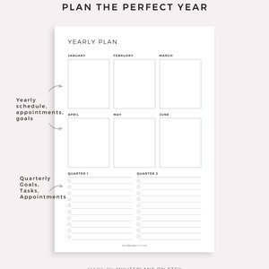 Quarterly Yearly Planner Printable, Yearly Goals & Tasks, Annual ...