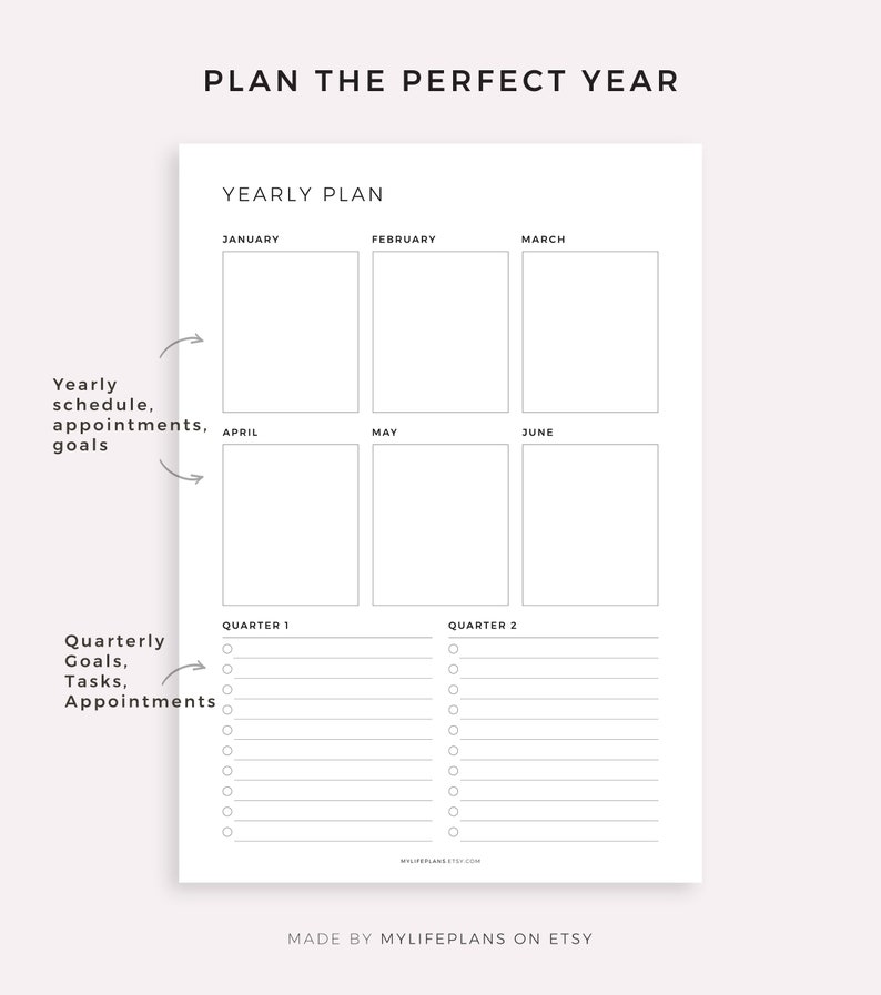 Quarterly Yearly Planner Printable Yearly Goals & Tasks | Etsy