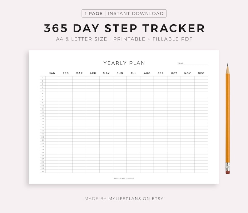 365 Day Step Tracker Printable Landscape Daily Step Record - Etsy