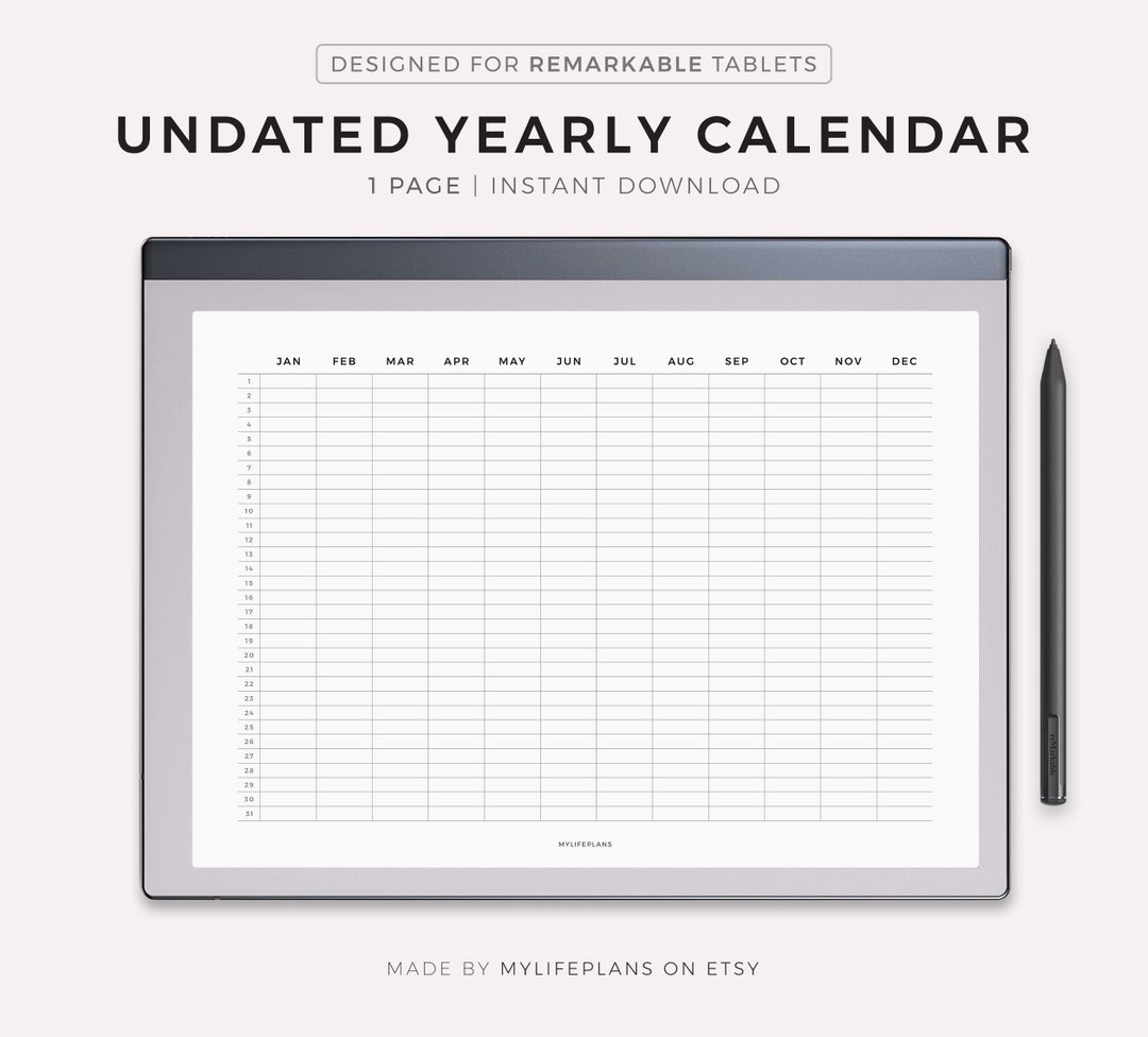 Undated Year Calendar Remarkable 2 Template, Year at a Glance, Year on ...