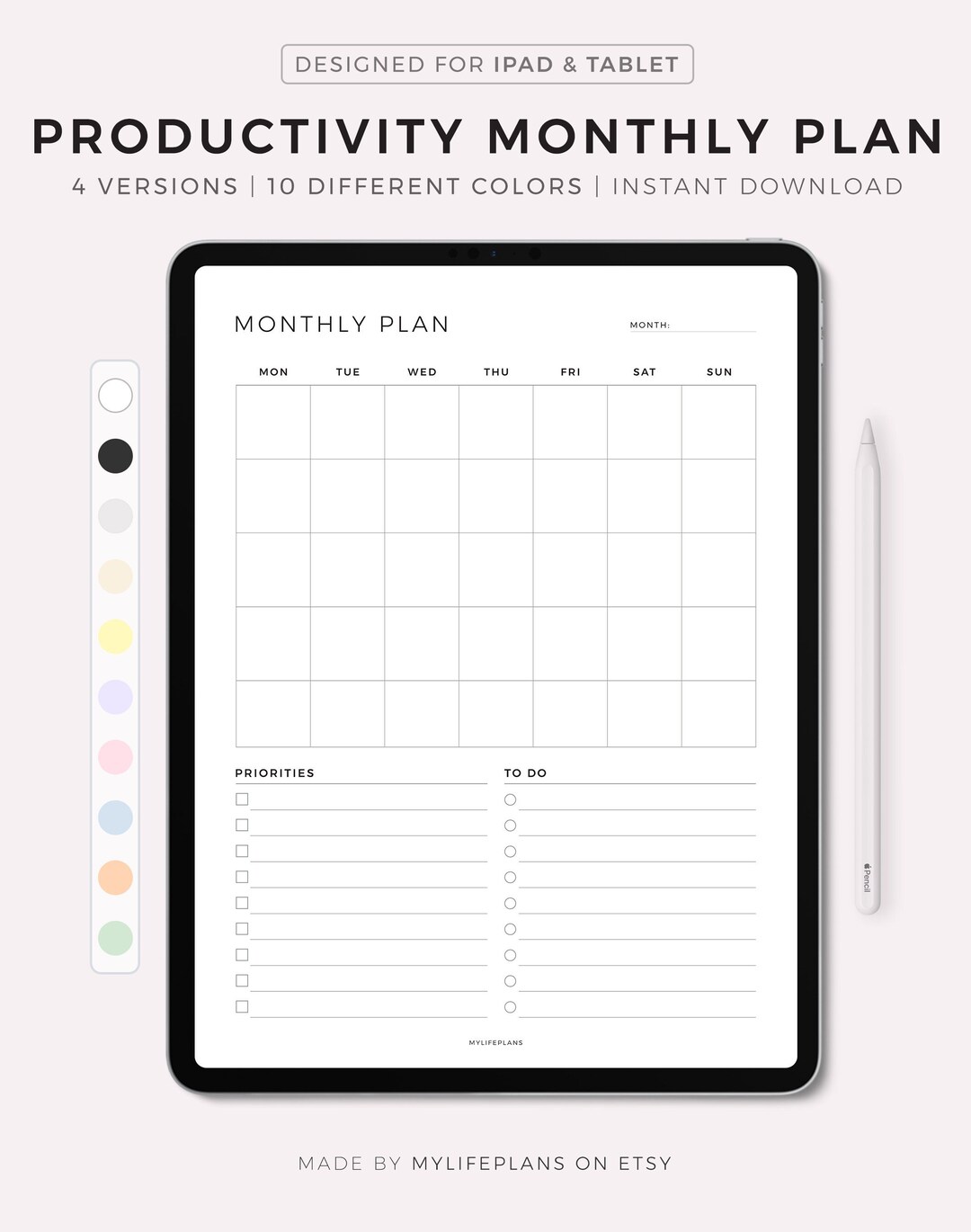 Digital Monthly Planner Template, Productivity Planner, Monthly Agenda ...
