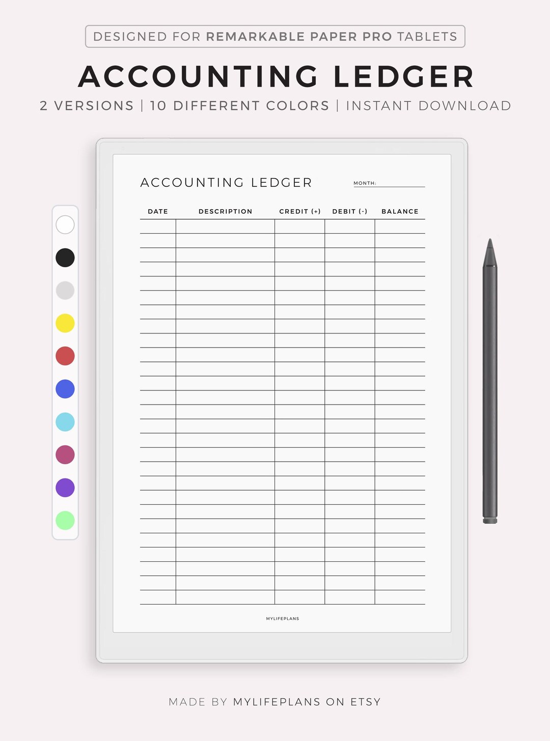 Accounting Ledger Template, Small Business Bookkeeping, Log for Credit ...