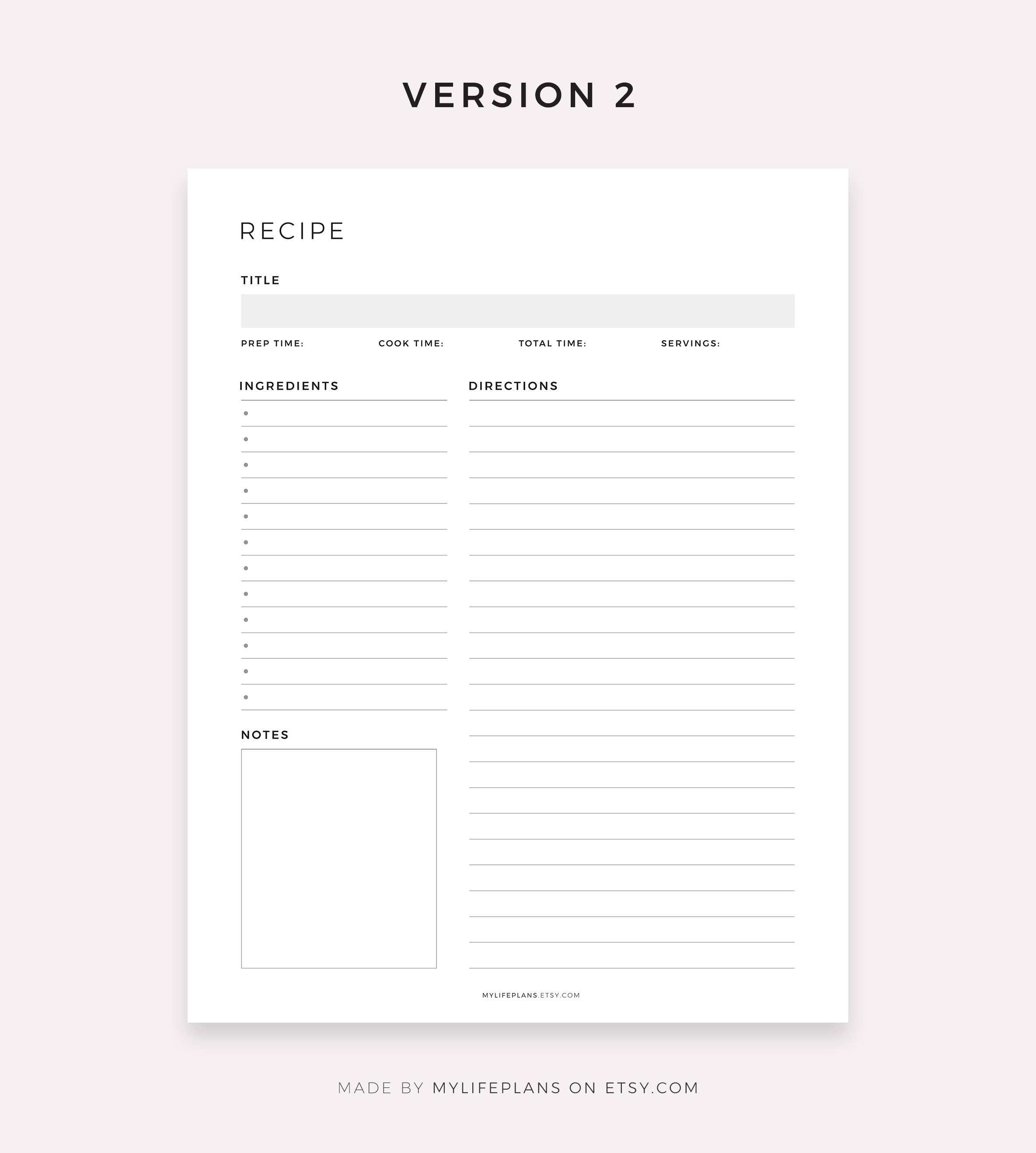 Digital Recipe Book Template, Blank Recipe Page, Cook Book Journal ...