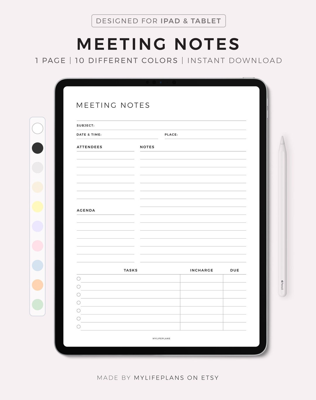 Digital Meeting Notes Template, Meeting Minutes, Meeting Agenda ...