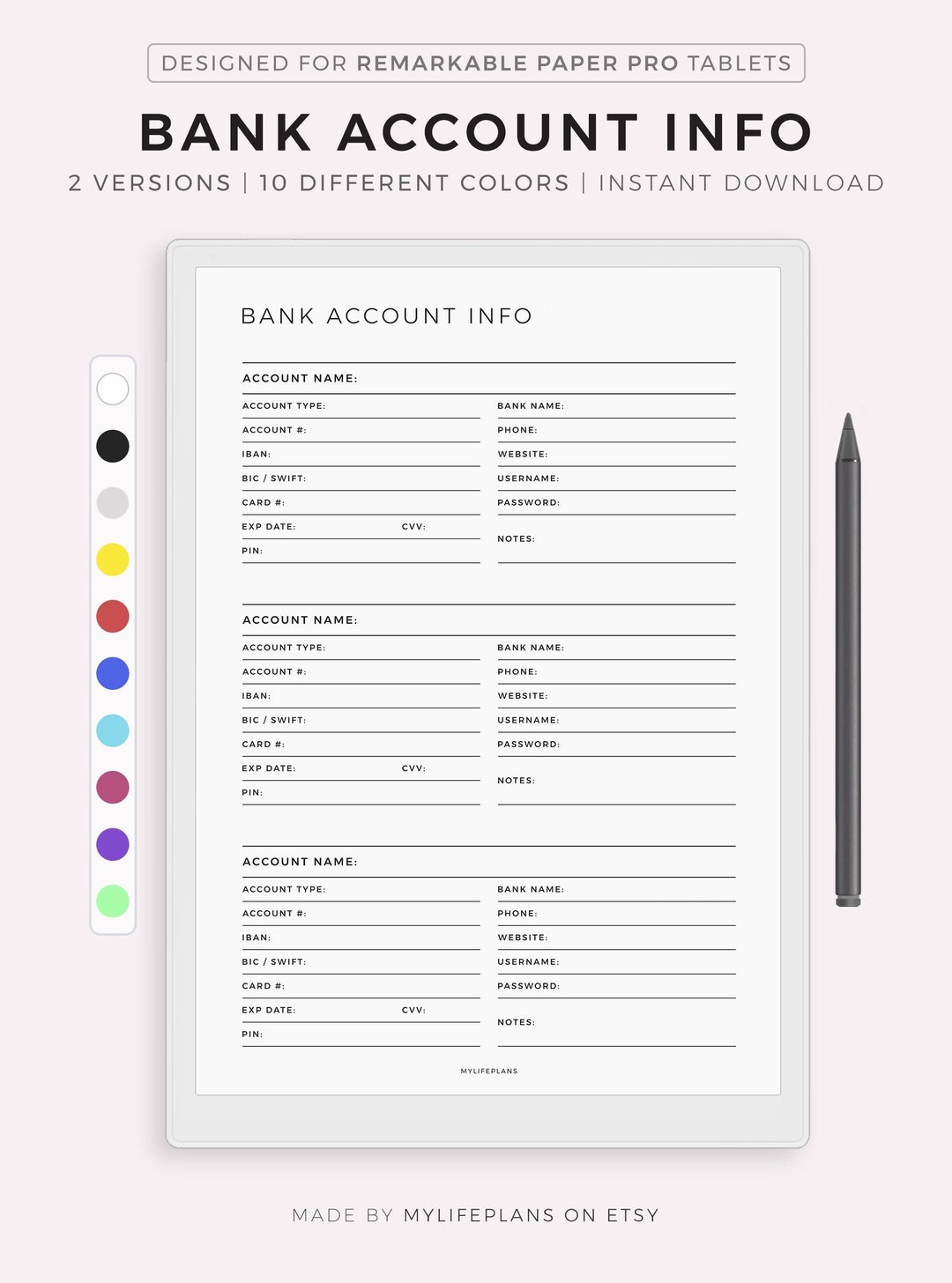 Bank Account Information Tracker, Bank Account Log, Bank Details ...