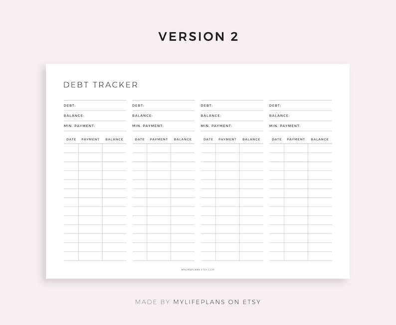 Debt Tracker Printable Landscape Debt Payoff Log Debt - Etsy