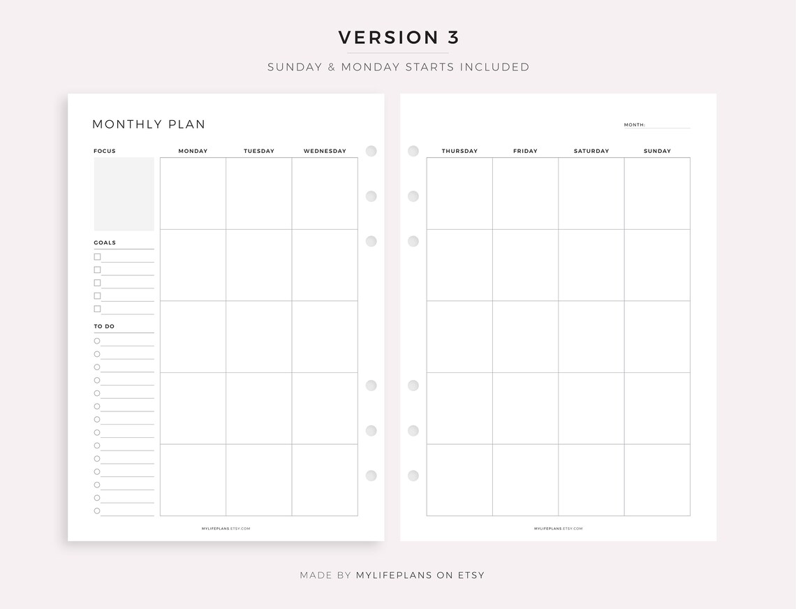 Monthly Goal Planner on Two Pages Printable Productivity - Etsy