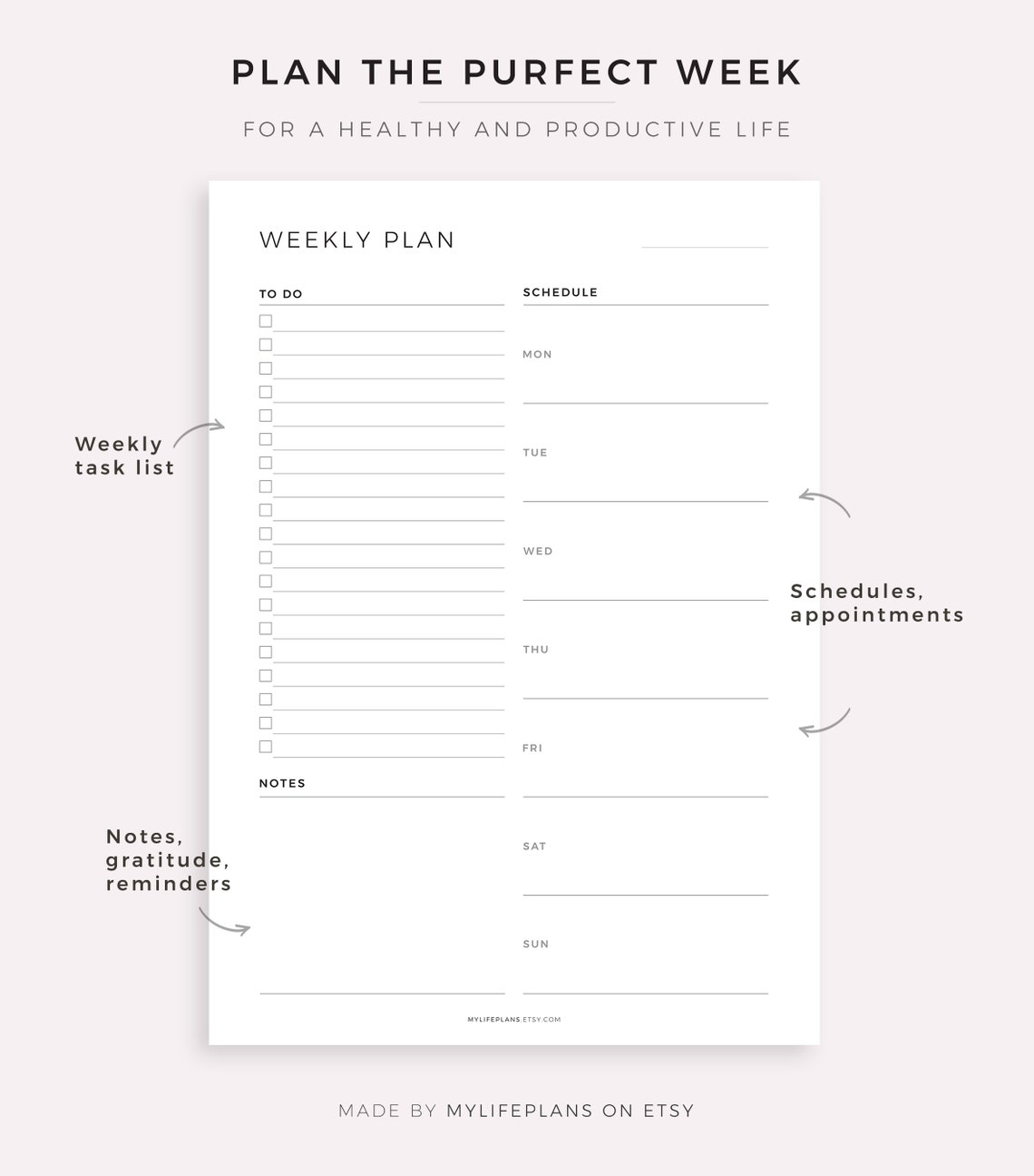 Weekly to Do List Printable Minimalist Weekly Planner Weekly - Etsy