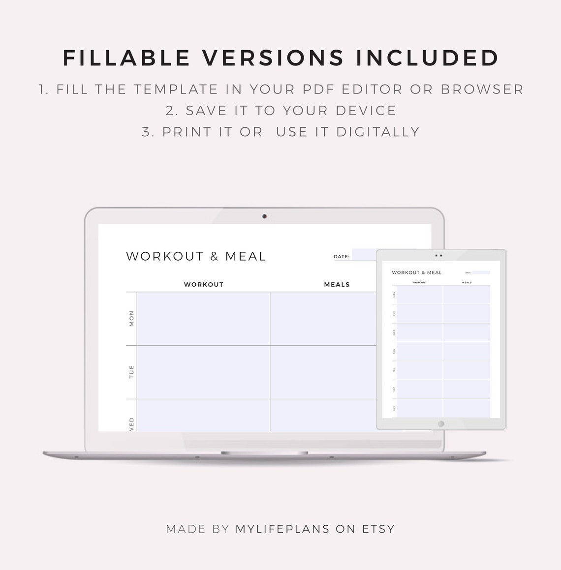Weekly Workout & Meal Planning Printable, Exercise Planner, Menu ...