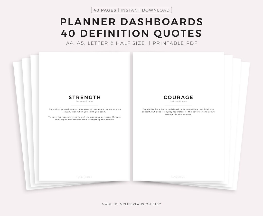 40 Definition Quotes Dashboards Printable, Minimalist Planner Divider ...