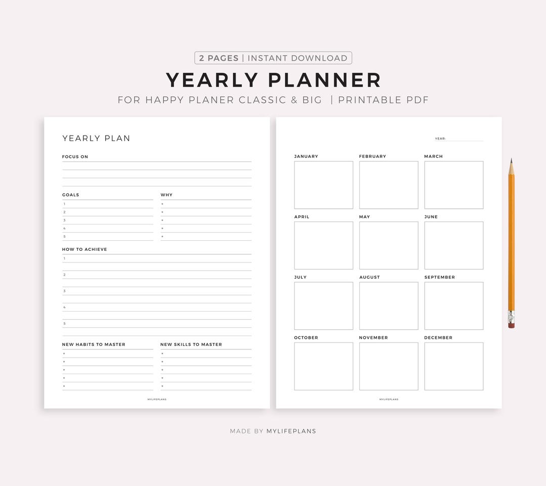 Yearly Planner for Happy Planner Classic & Big, Printable PDF, Instant ...