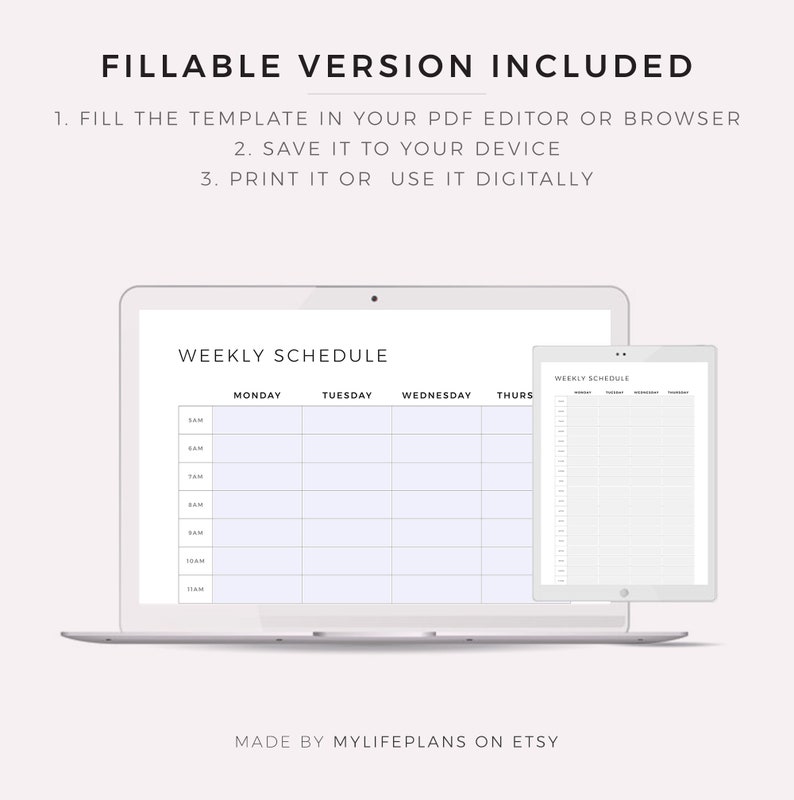 Hourly Weekly Schedule on 2 Pages Printable Weekly Planner | Etsy