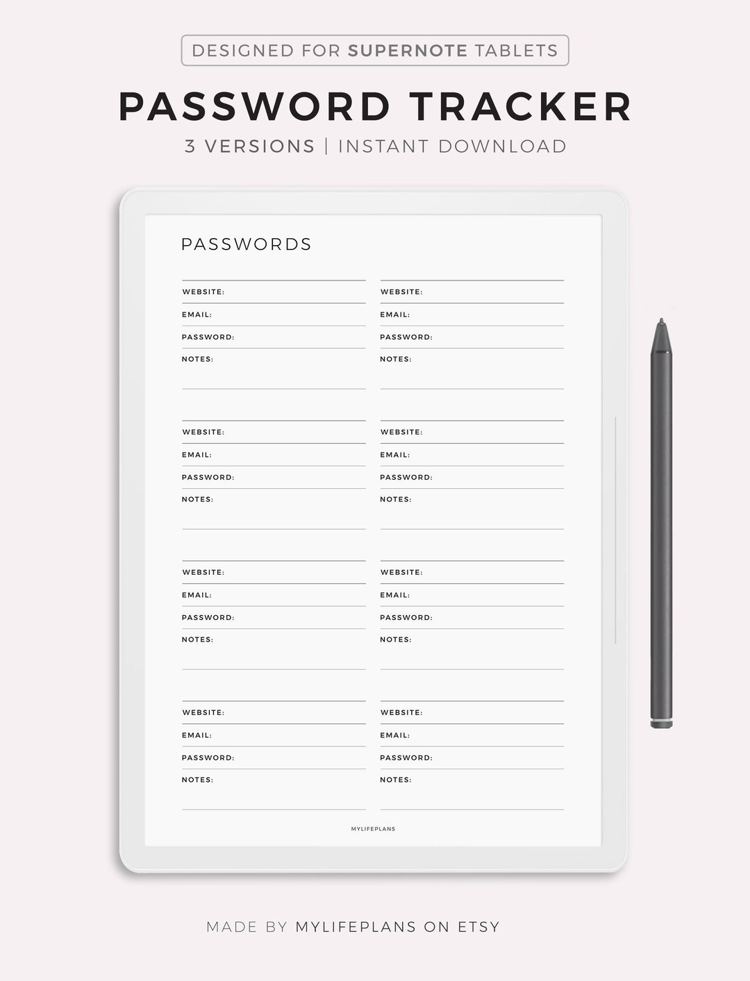 Password Tracker for Supernote A5X2/A5X/A5/A6X2/A6X/A6, Password ...