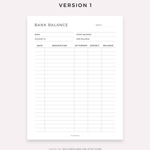 Digital Bank Balance Template, Bank Account Transactions Tracker ...