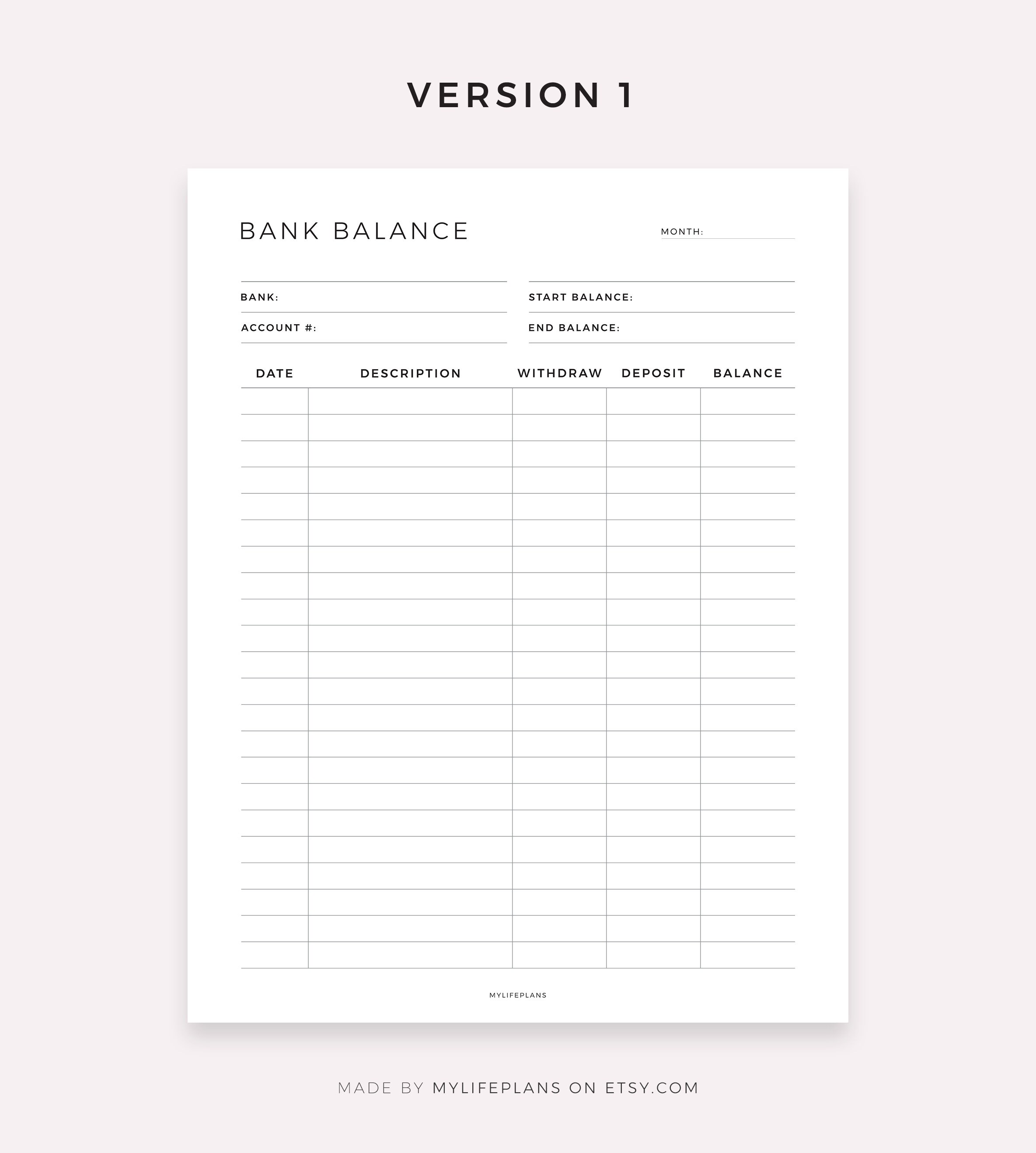 Digital Bank Balance Template, Bank Account Transactions Tracker ...