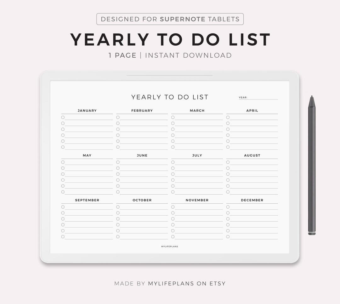 Yearly to Do List Planner for Supernote A5X2/A5X/A5/A6X2/A6X/A6 ...