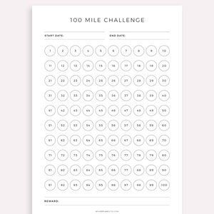 100 Mile Running or Walking Challenge Printable, Workout Challenge ...