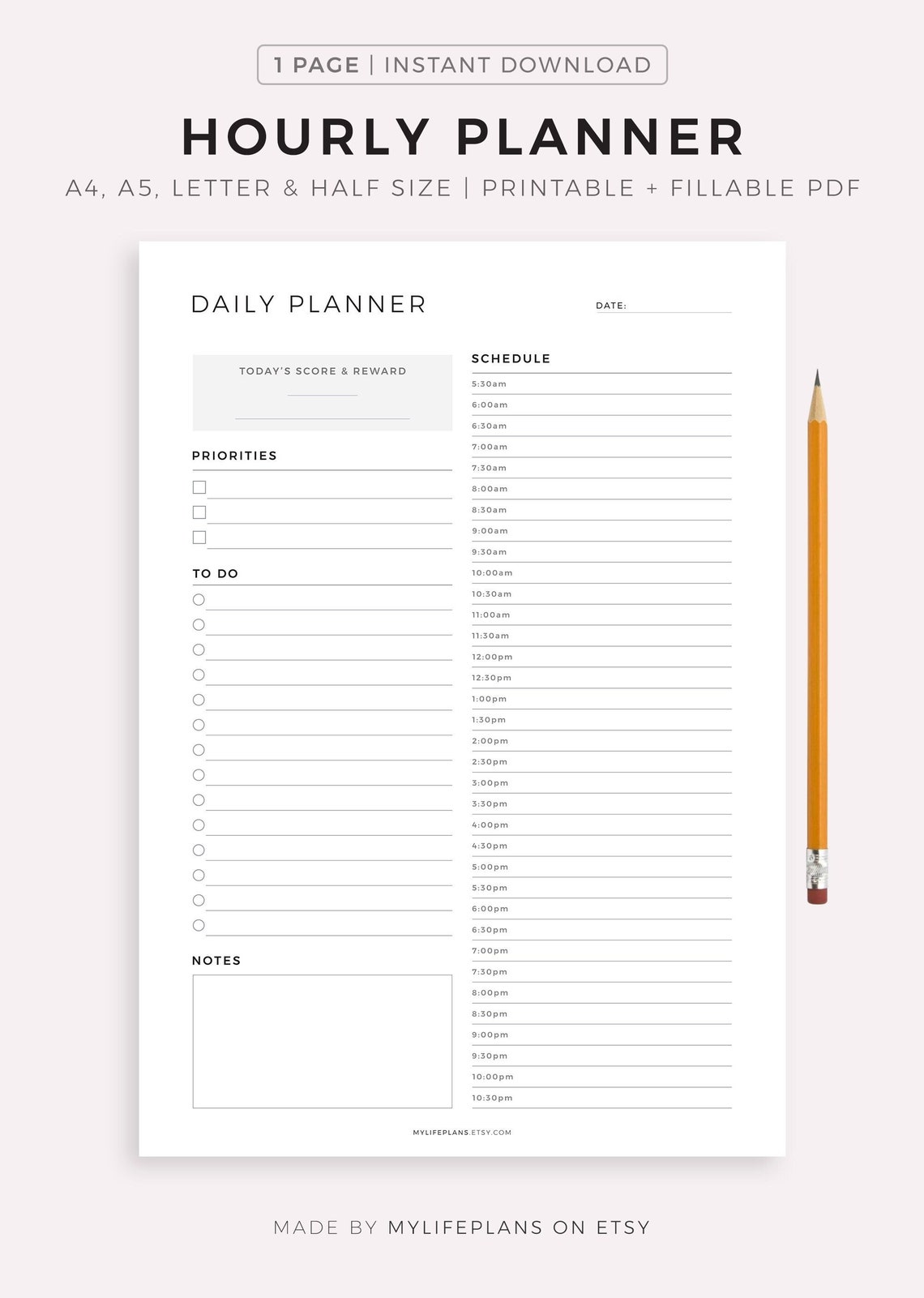 Daily Hourly Planner Printable Work Daily Planner - Etsy