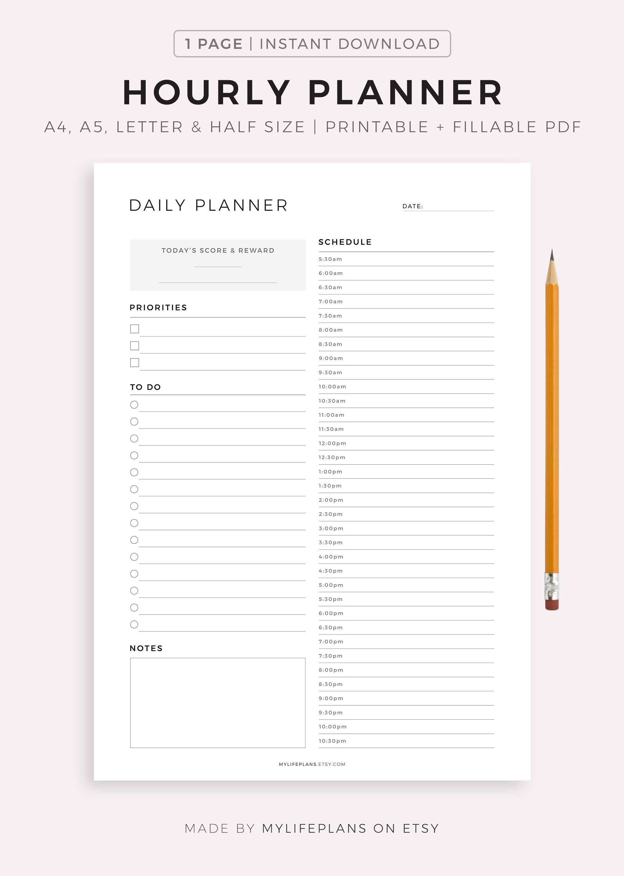 Daily Hourly Planner Printable Work Daily Planner - Etsy