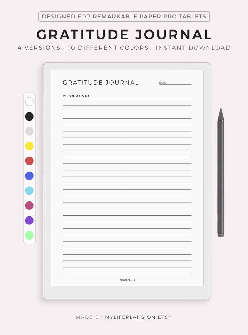 Simple Gratitude Journal Template for Remarkable Paper Pro, Instant ...