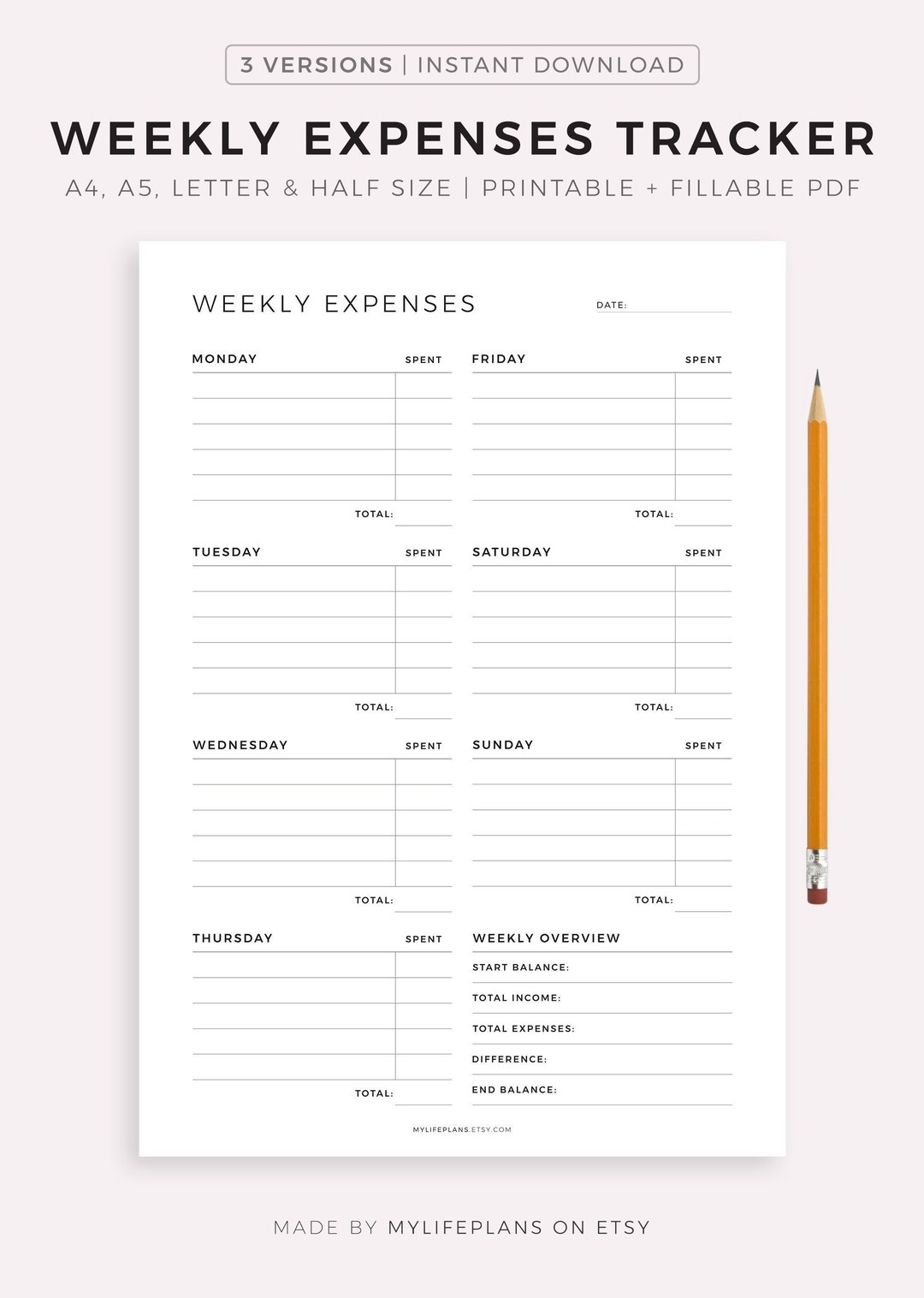 Weekly Expenses Tracker Printable, Spending Tracker, Budget Planner, A4 ...