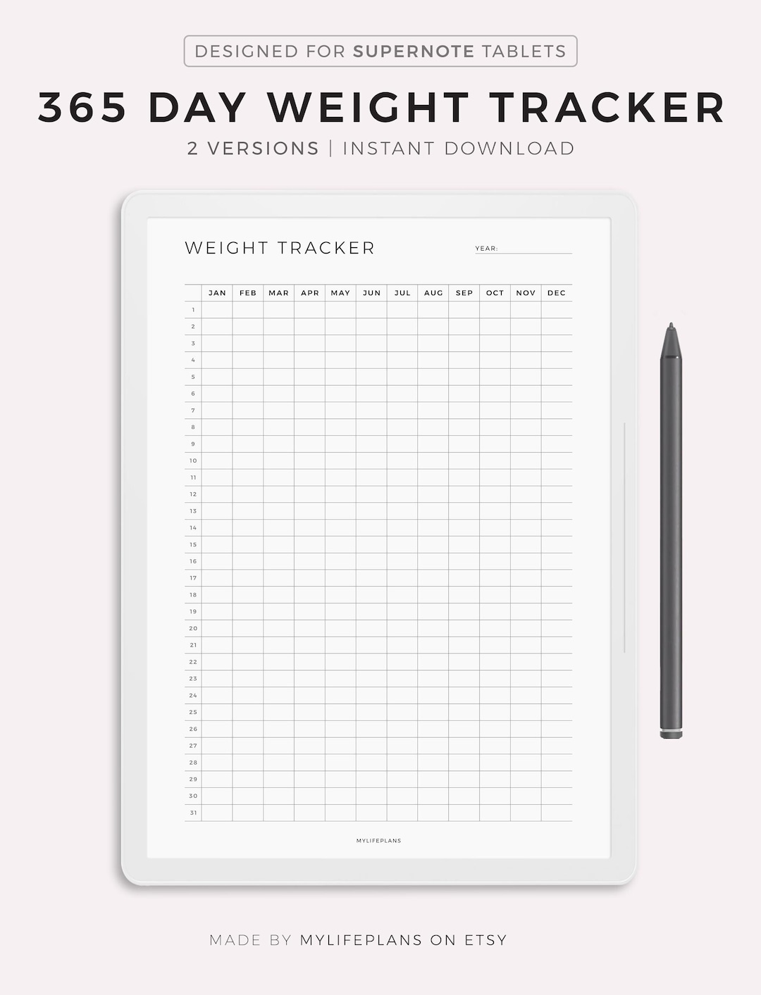 365 Day Weight Tracker for Supernote A5X/A5/A6X2/A6X/A6, Daily Weight ...