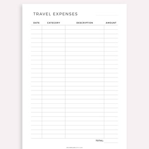 Simple Travel Expenses Tracker Printable, Work / Vacation Spending Log ...