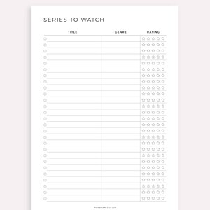 TV Series to Watch List Printable, TV Show List, Season and Episode ...