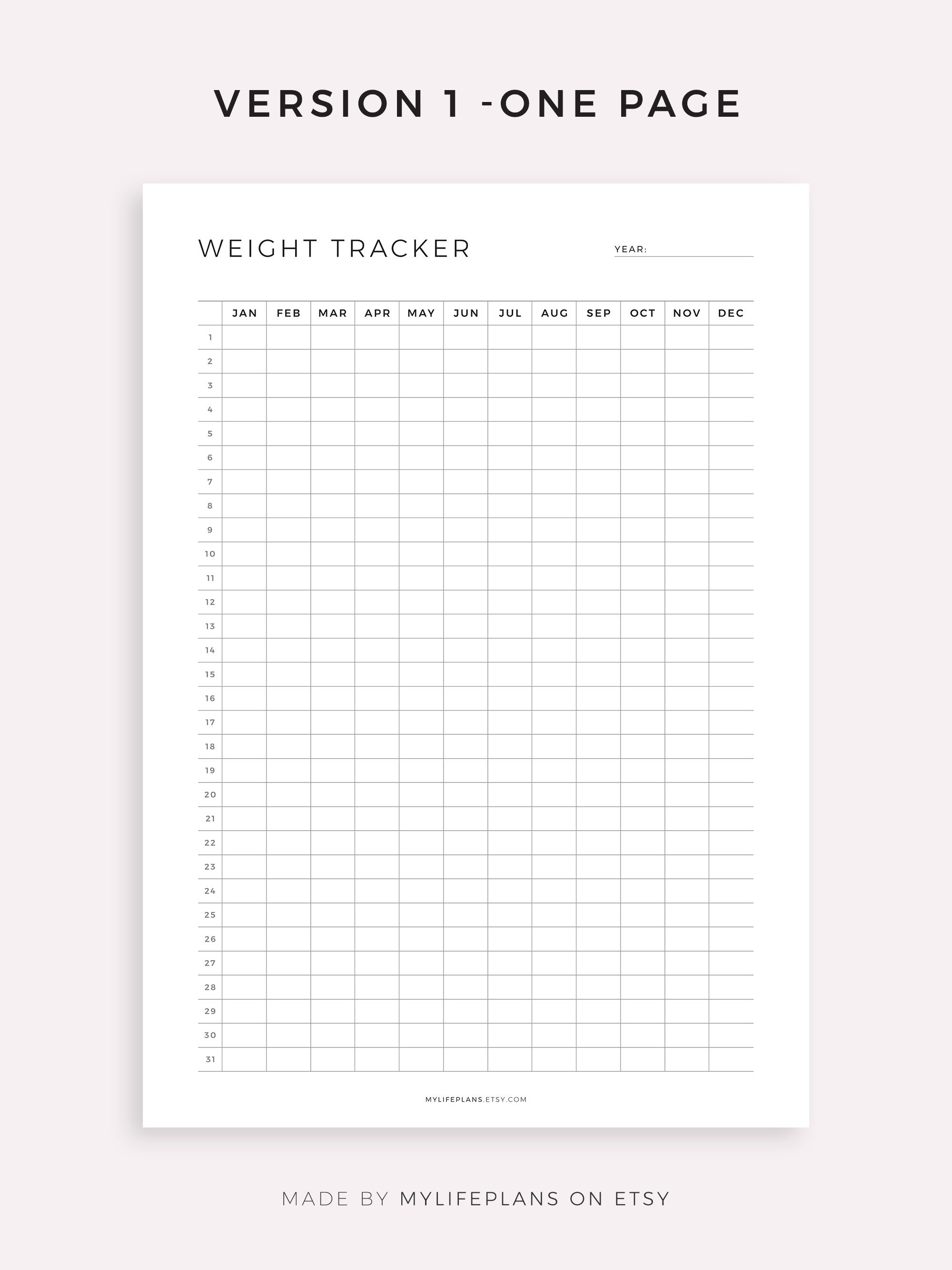 365 Day Weight Tracker Printable & Fillable, Daily Weight Journal ...