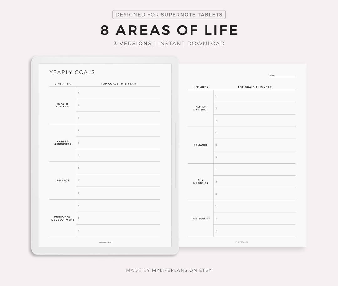 8 Areas of Life Planner for Supernote A5X2/A5X/A5/A6X2/A6X/A6, Goal ...