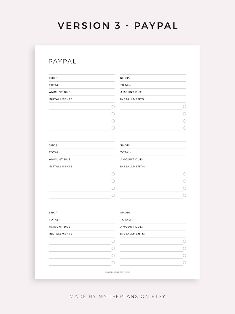 Afterpay Klarna & Paypal Tracker Printable and Fillable PDF - Etsy