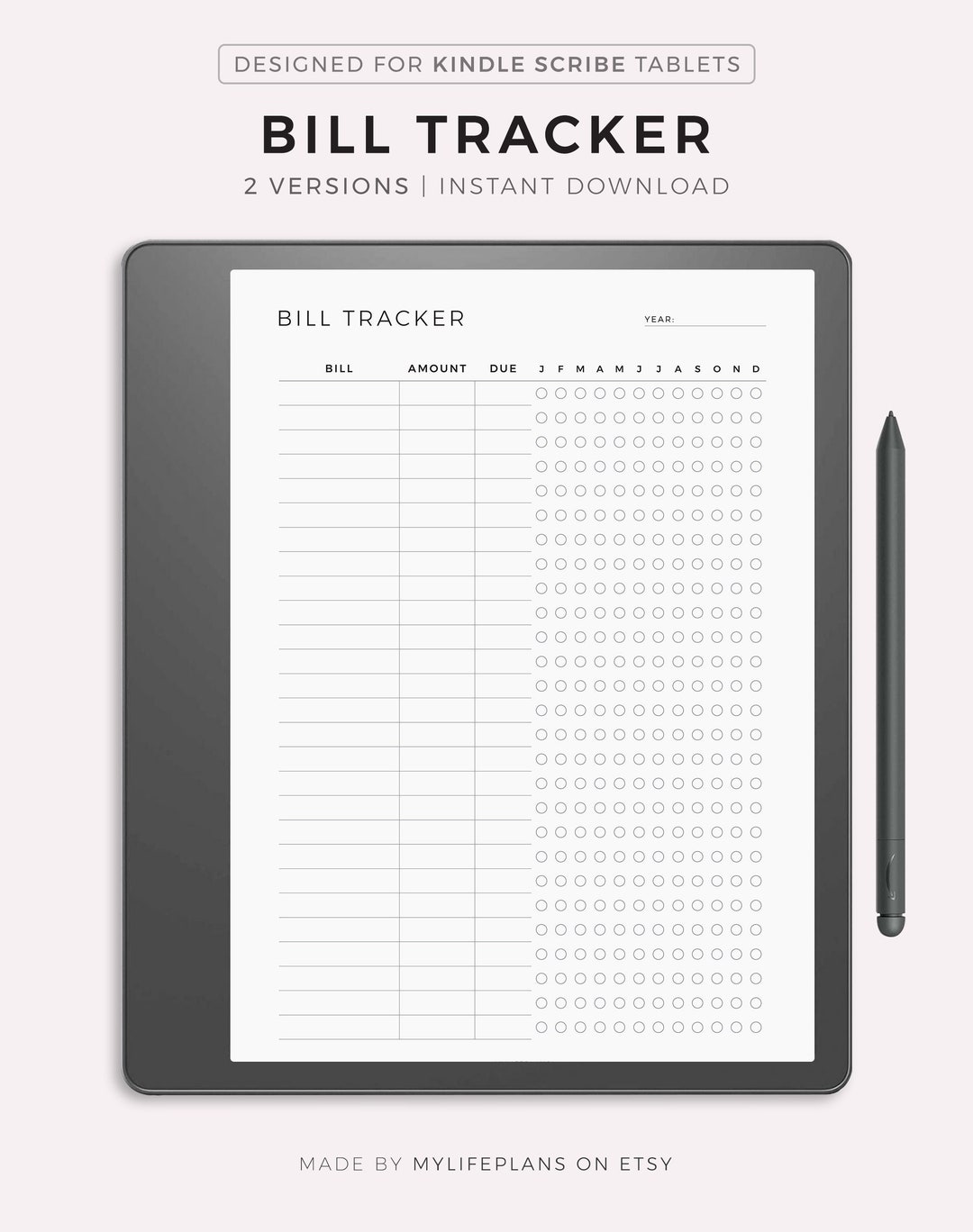 Kindle Scribe Bill Tracker Template, Bill Organizer, Monthly Yearly ...